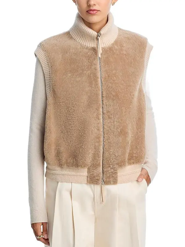 Lafayette 148 New York Sleeveless Shearling Vest - Natural
