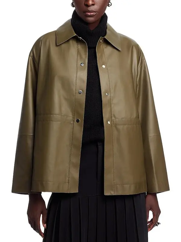 Lafayette 148 New York Lightweight Lambskin Leather Oversized Shirt Jacket - Garland Green