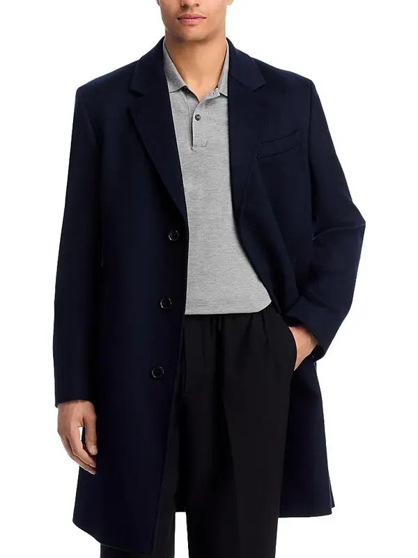 BOSS Jared Wool & Cashmere Regular Fit Topcoat - Dark Blue