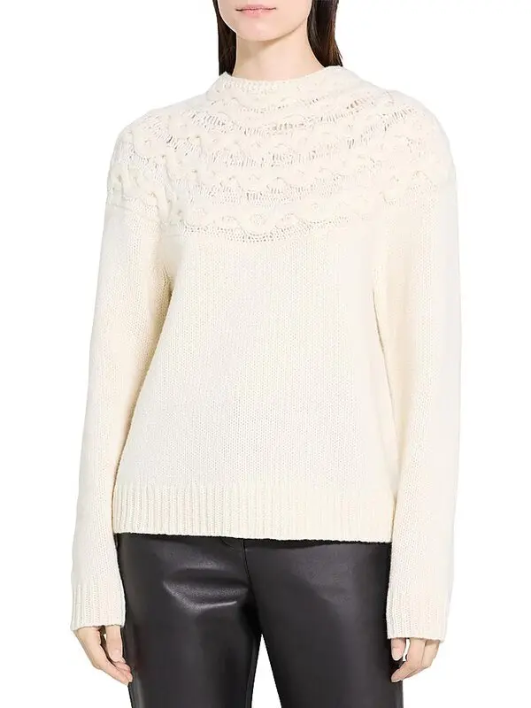 Theory Cable Yoke Wool Cashmere Sweater - Ivory