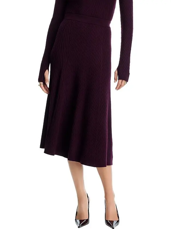 Victoria Beckham Ribbed Knit Midi Skirt - Merlot