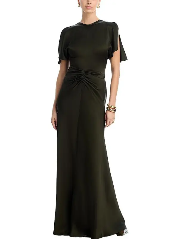 Victoria Beckham Draped Waist Gown - Dark Olive