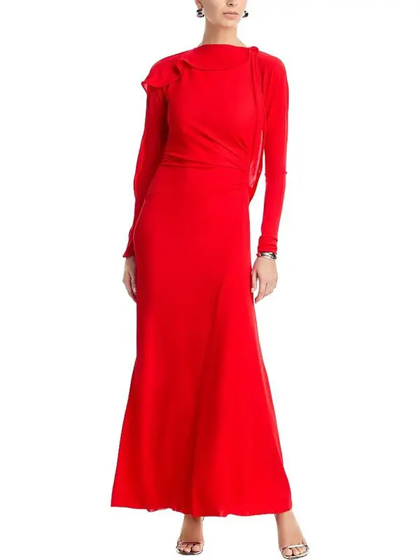 Victoria Beckham Long Sleeve Draped Jersey Gown - Cayenne