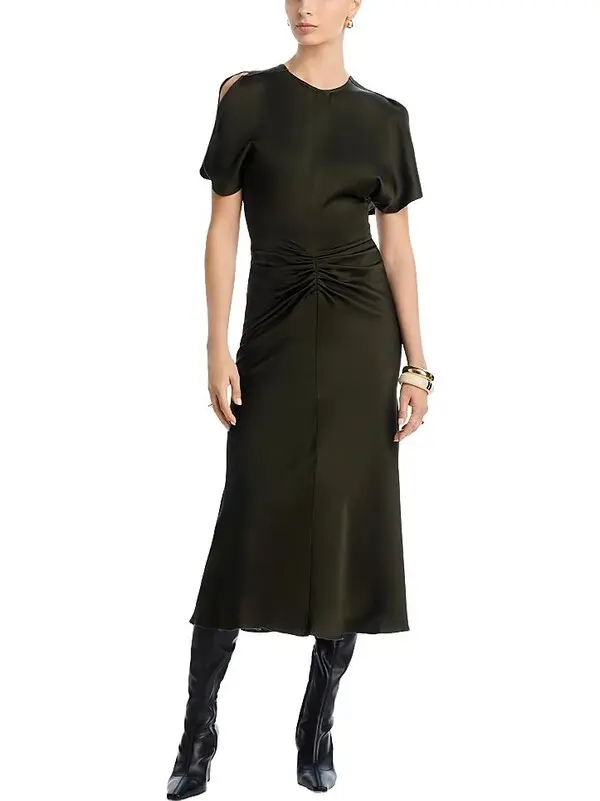 Victoria Beckham Ruched Waist Midi Dress - Dark Olive