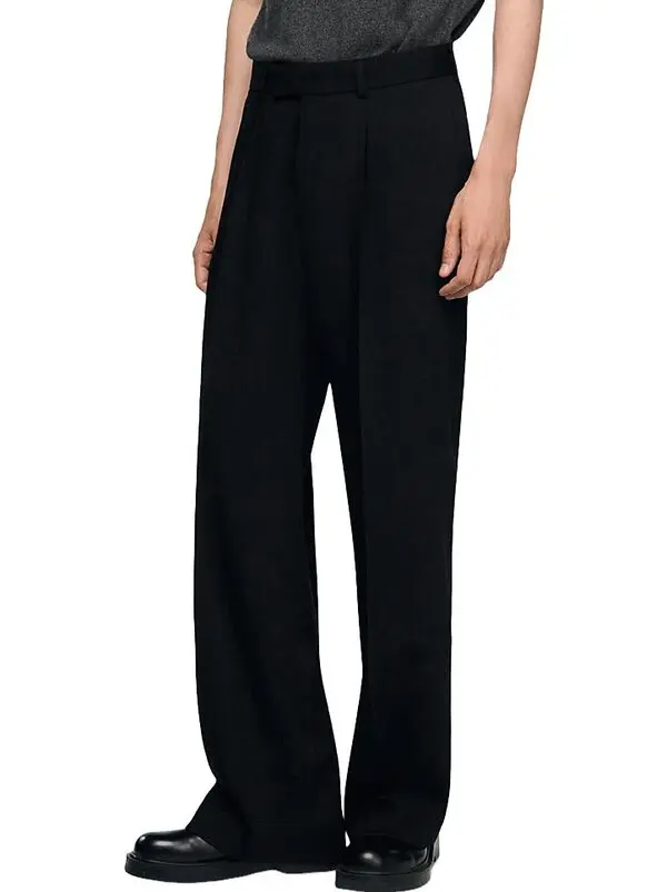 Sandro Laurent Wool Blend Wide Leg Trousers - Black