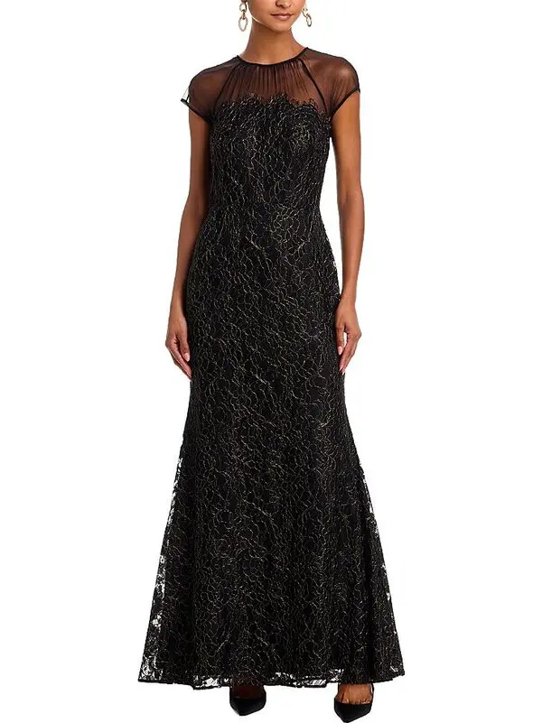 Eliza J Raglan Sleeve Shirred Mermaid Gown - Black Gold