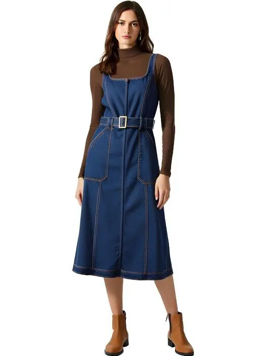 MODENAIRE Denim Midi Shirt Dress With Belt - Blue
