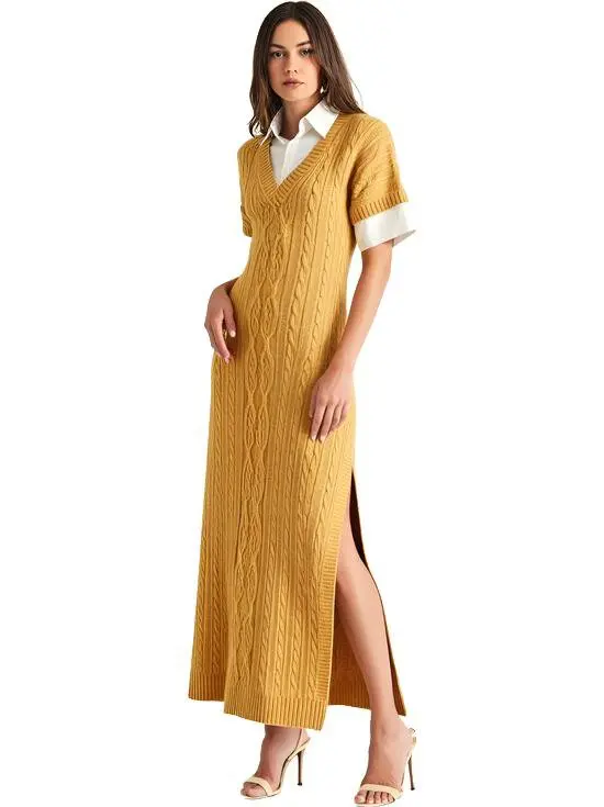 MODENAIRE Cable-knit Maxi Dress With Slit - Yellow