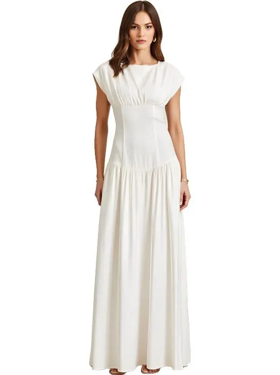 MODENAIRE Cap-sleeve Maxi Dress With Lace-up Back - White