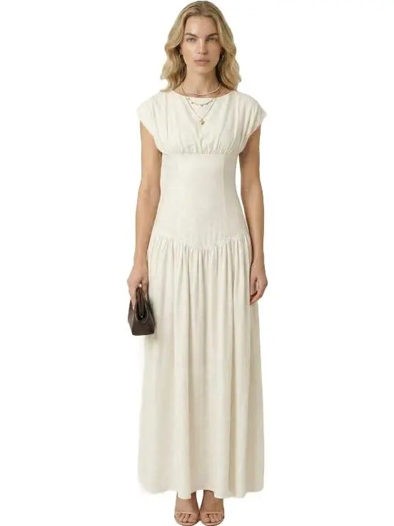 MODENAIRE Cap-sleeve Maxi Dress With Lace-up Back - White