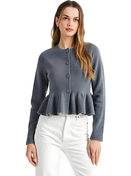MODENAIRE Button-up Peplum Cardigan - Grey