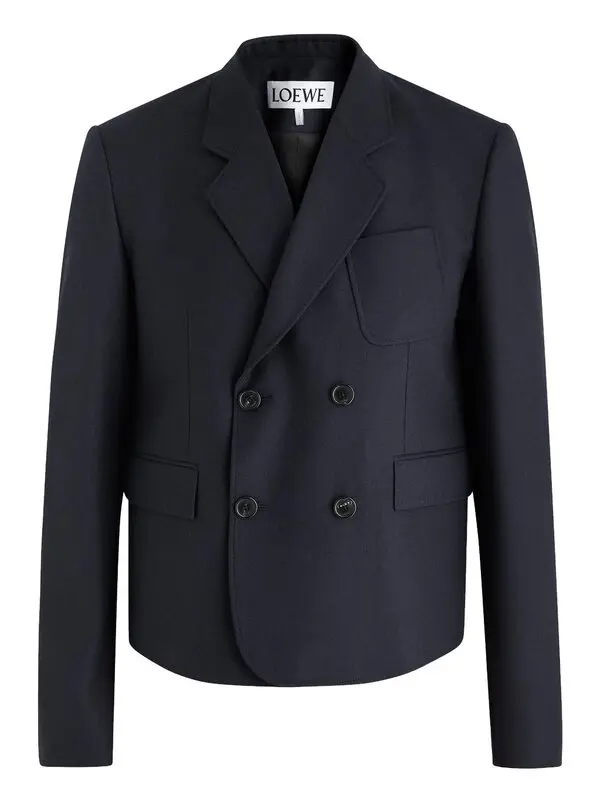 Loewe Double-breasted Cropped Wool Blazer - Navy