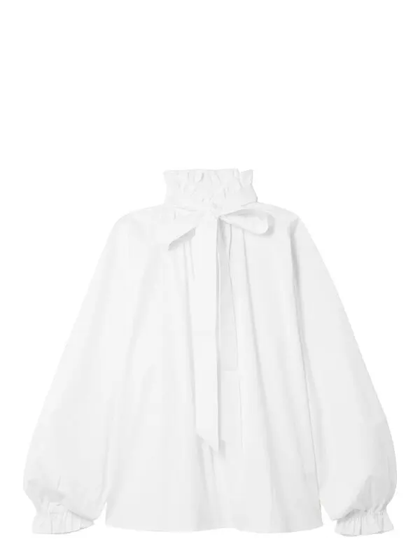 La DoubleJ Icon Cerere Tie-detailed Ruffled Cotton-poplin Blouse - White