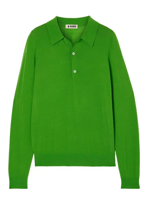 B Sides Merino Wool Polo Sweater - Green