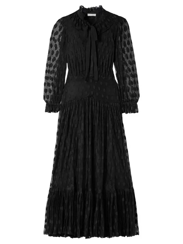 Ulla Johnson Carla Tie-neck Ruffled Fil Coupé Maxi Dress - Black