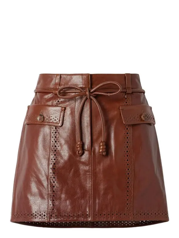 Ulla Johnson Luna Laser-cut Leather Mini Skirt - Brown