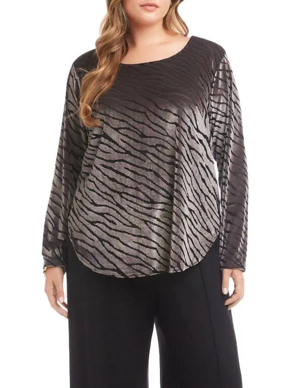 Karen Kane Stripe Velvet Burnout Shirttail Top - Zebra