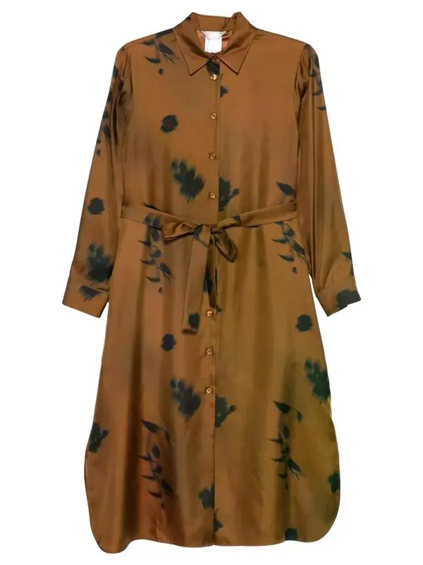 Max Mara Floral-print Silk Shirt Dress - Brown