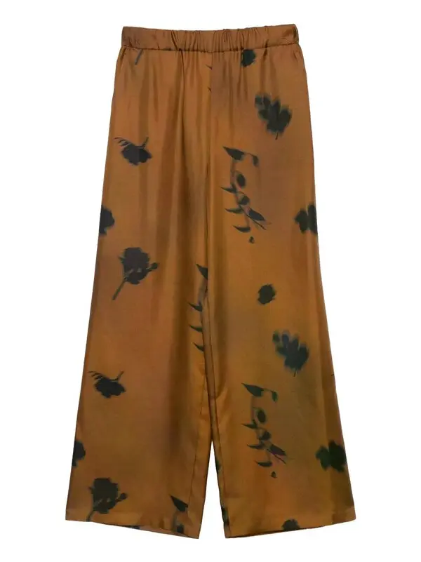 Max Mara Floral-print Silk Trousers - Brown