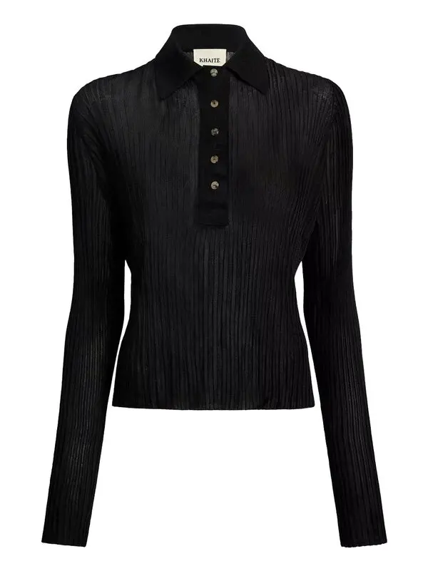 Khaite Long Sleeve Polo Top - Black