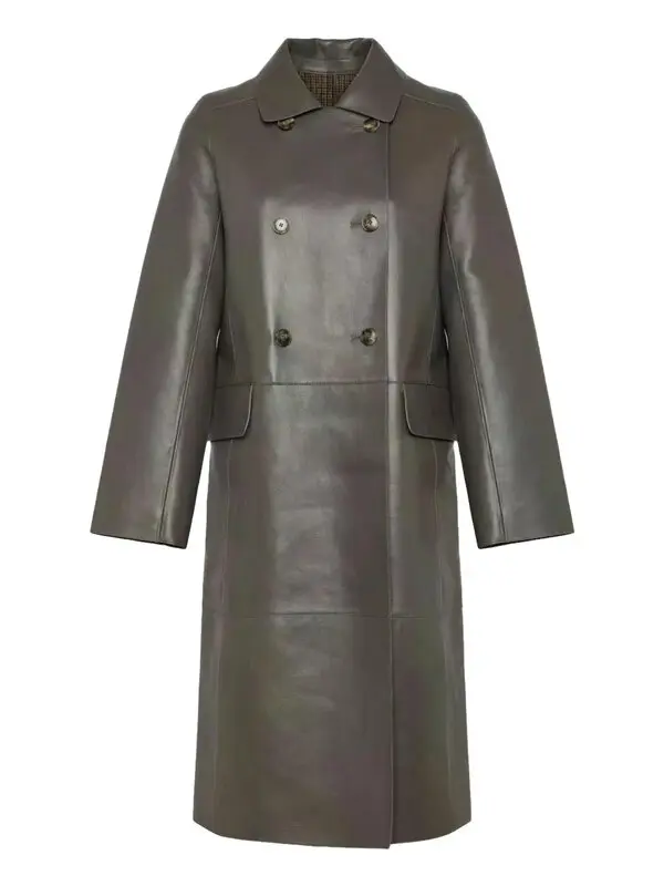 YVES SALOMON Double-breasted Leather Coat - Grey