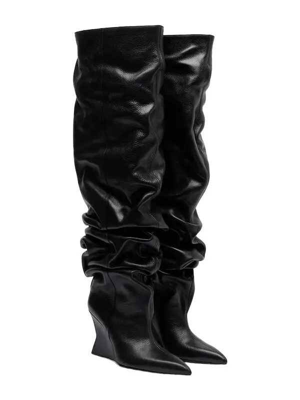 Balmain 95 Leather Wedge Over-the-knee Boots - Black