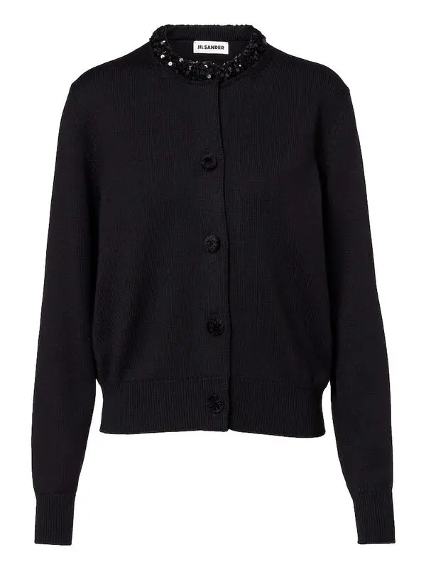 JIL SANDER Sequined Virgin Wool Cardigan - Black