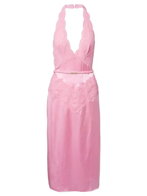 Gucci Lace-trimmed Silk Satin Midi Dress - Pink