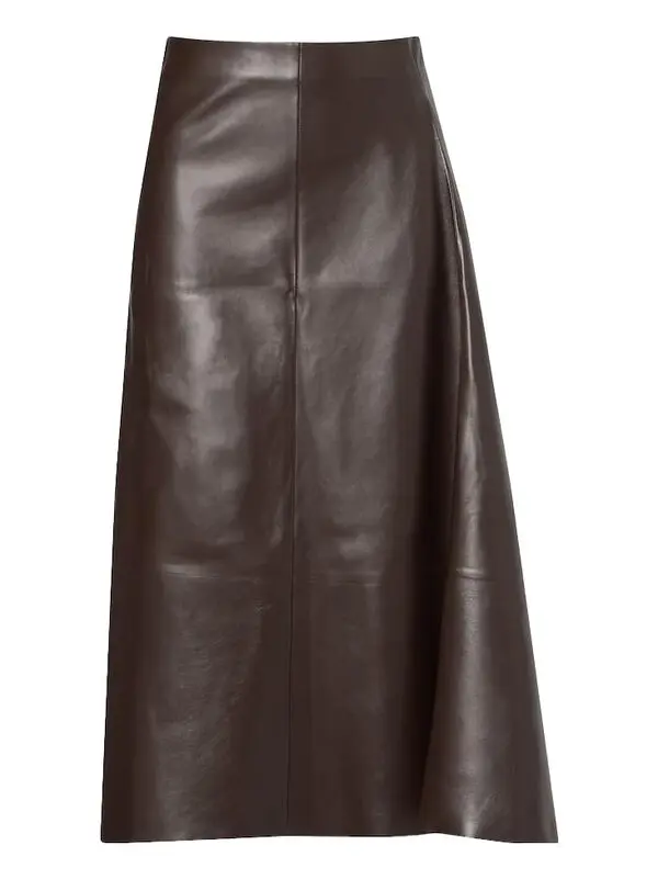 THE ROW Hedora Leather Midi Skirt - Brown