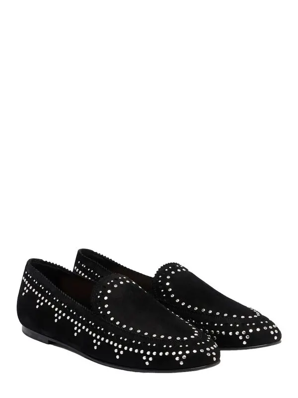 AQUAZZURA Skye Studded Suede Loafers - Black
