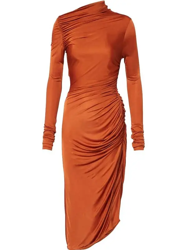 Rick Owens Svita Ruched Satin Jersey Midi Dress - Orange