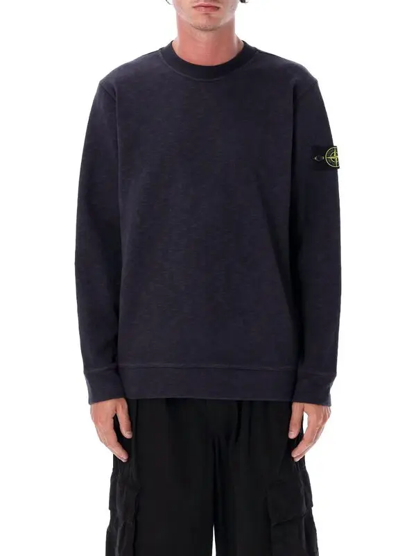 Stone Island Textured Cotton Crew Neck Sweatshirt - Ink