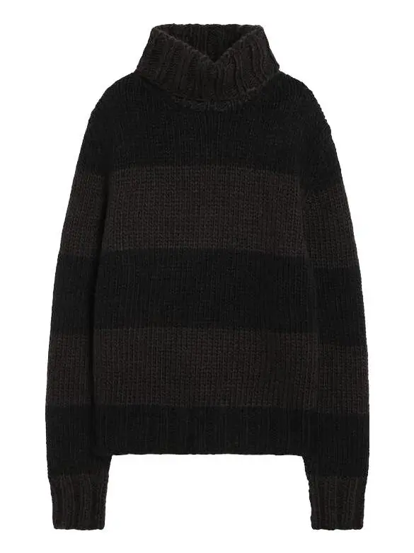 Dolce & Gabbana Striped Wool-blend Turtleneck Sweater - Black