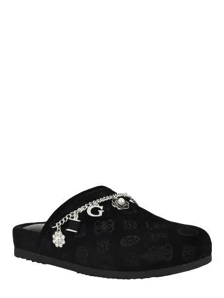Guess Gavyn Logo Embossed Faux Fur Clog - Black