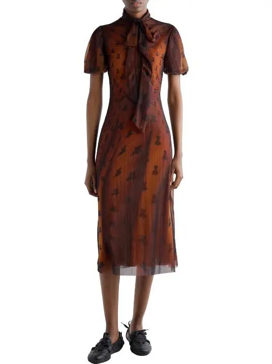 Acne Studios Emaija Teddy Print Mesh Dress - Rust Brown