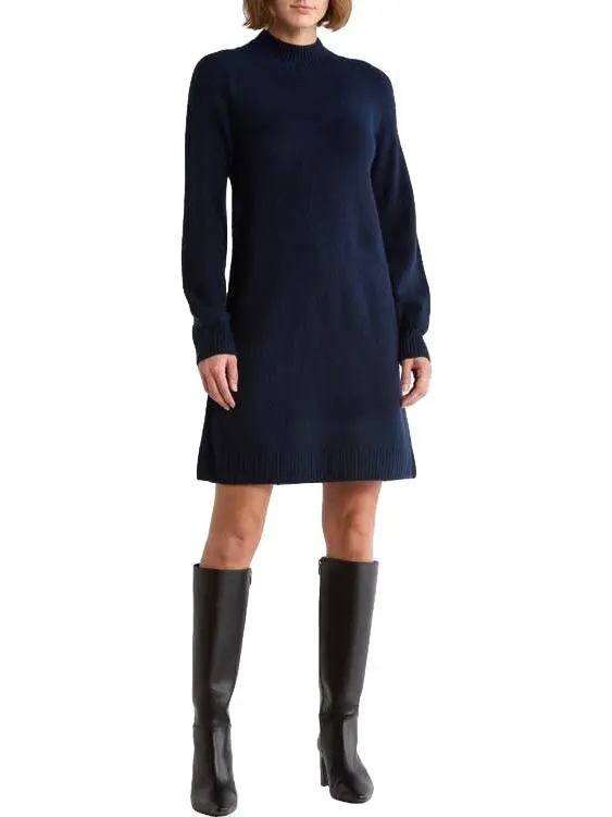 Halogen Mock Neck Long Sleeve Sweater Dress - Classic Navy