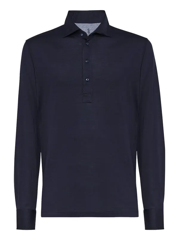 Brunello Cucinelli Silk-cotton Polo Shirt - Blue