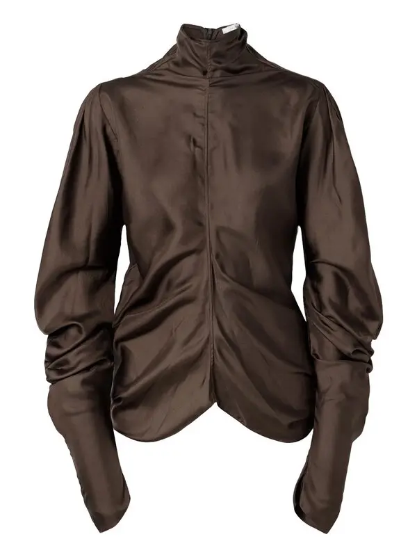 THE ROW Miles Gathered Silk-twill Blouse - Brown