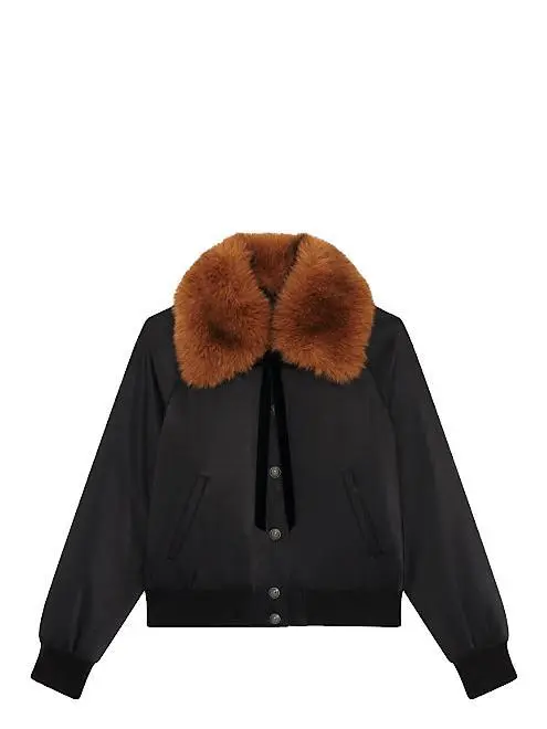 The Kooples Short Satin Jacket With Removable Collar - Black