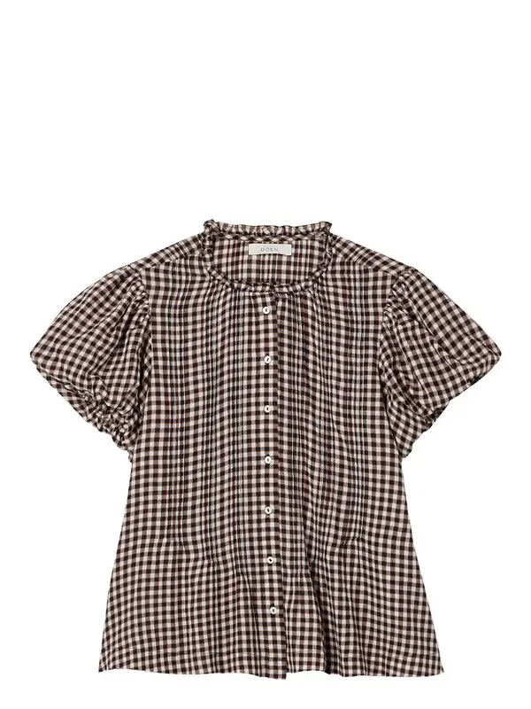 DÔEN Millie Ruffled Checked Blouse - Burgundy