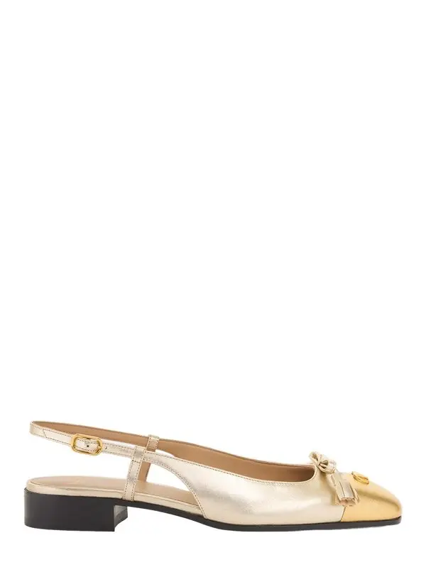 Valentino Garavani Vlogo Metallic Leather Slingback Ballerina Flats - Platino