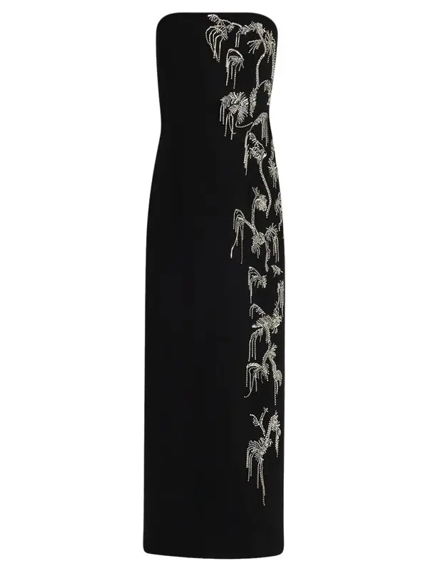 Lela Rose Strapless Crystal Fringe Midi Dress - Black