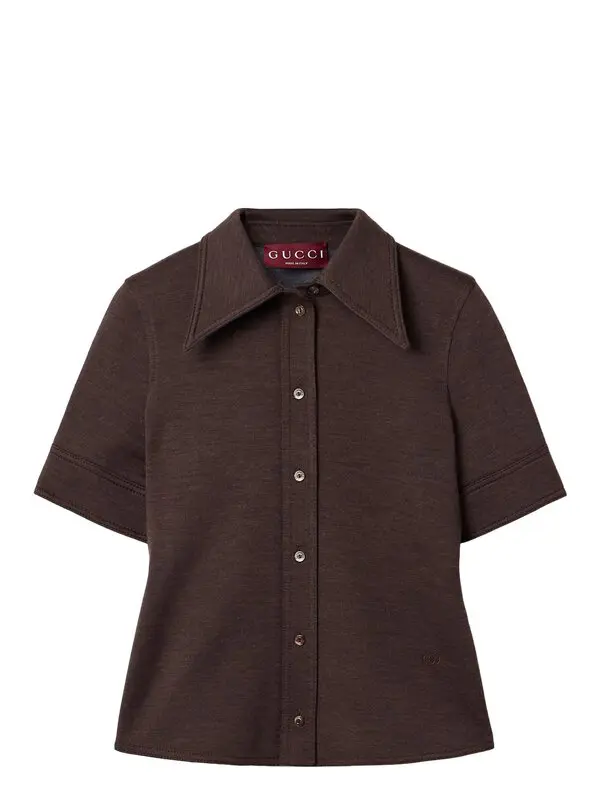 Gucci Wool-blend Jersey Shirt - Brown