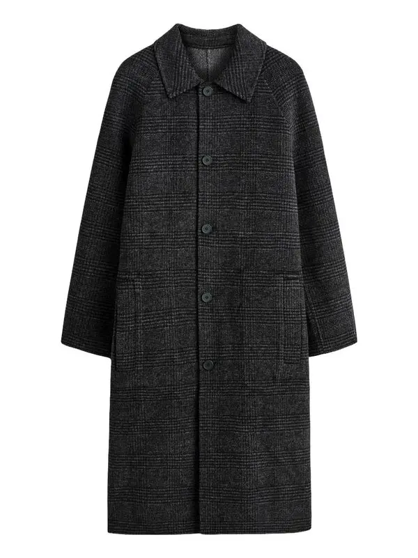 Cos Reversible Checked Wool Coat - Gray