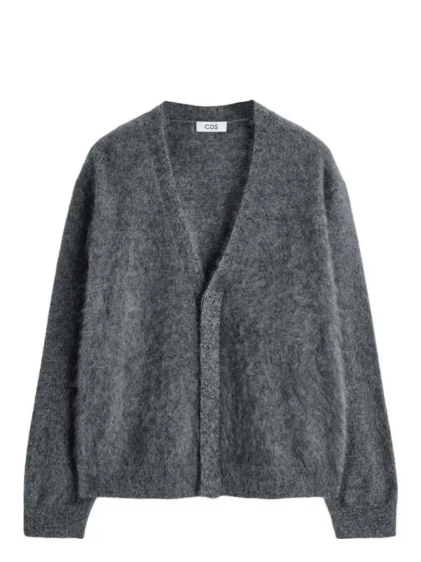 Cos Brushed Cashmere V-neck Cardigan - Dark Grey