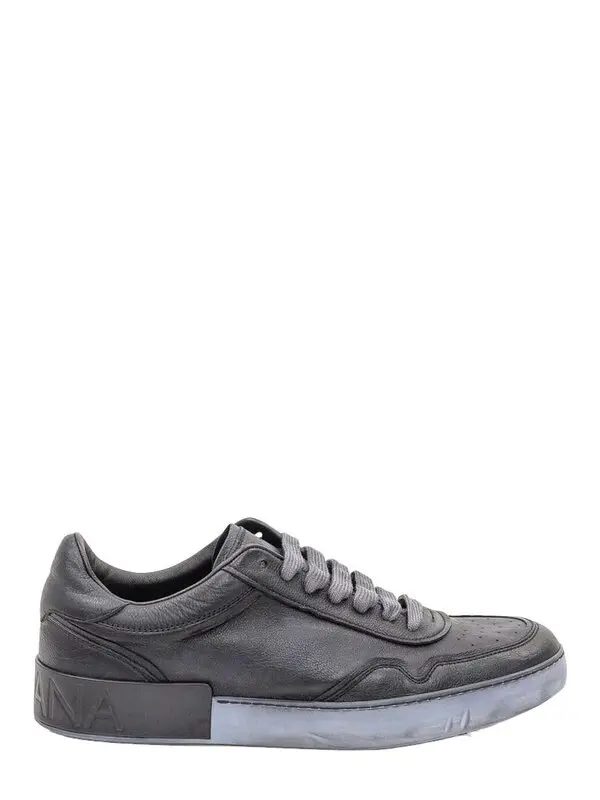 Dolce & Gabbana Leather Sneakers With Embossed Sole - Black