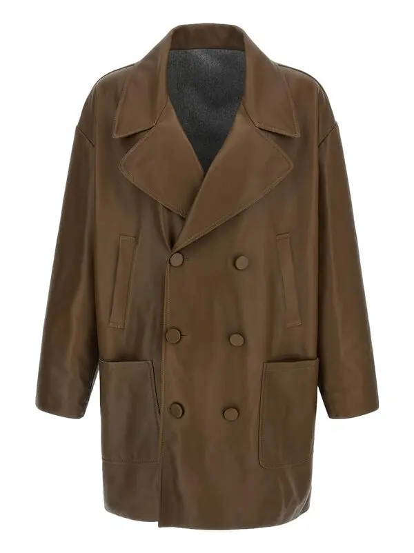 Fendi Double-breasted Nappa Leather Coat - Brown