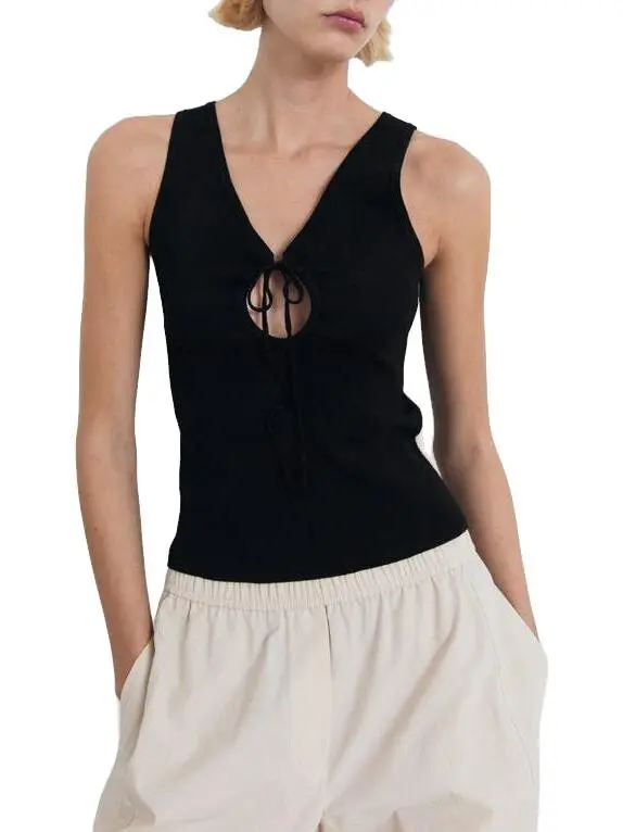 Mango Bow Sleeveless Knit Top - Black