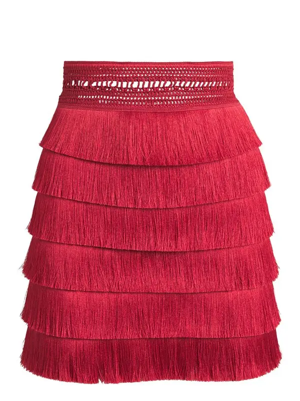 PatBO Fringed Mini Skirt - Red