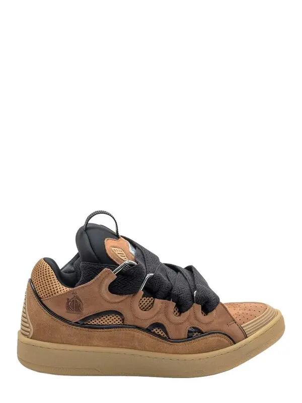 LANVIN Leather And Mesh Curb Sneakers - Brown